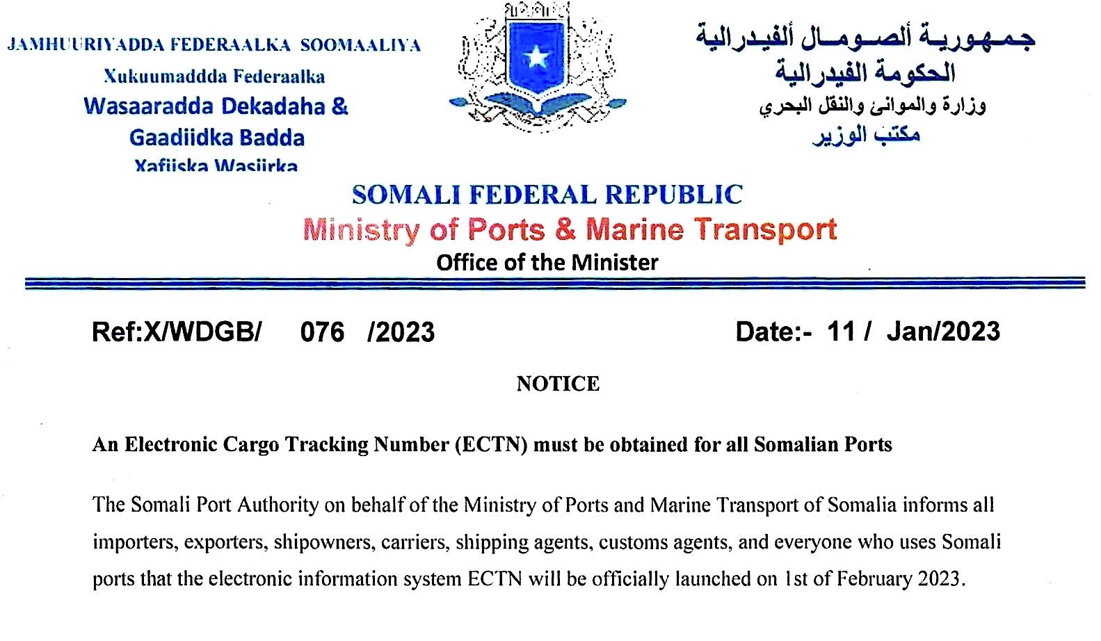 Somalia - CTN - ITR Logistics and Trade