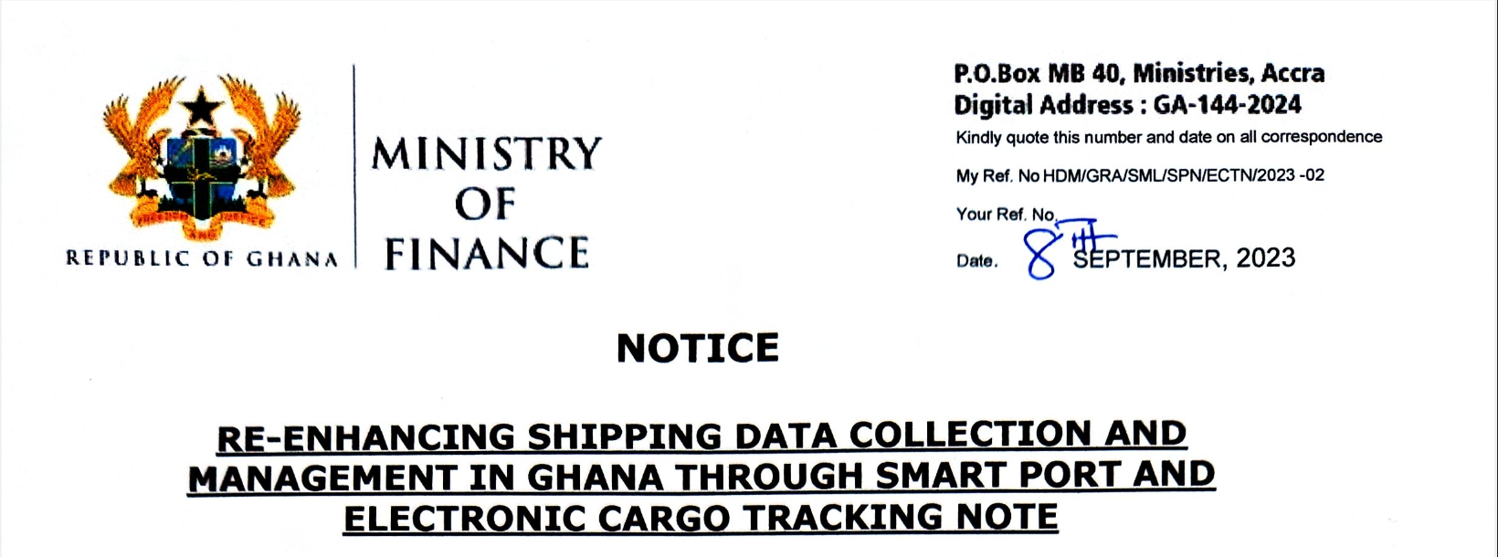 Ghana CTN (Cargo Tracking Note) - ITR Logistics and Trade