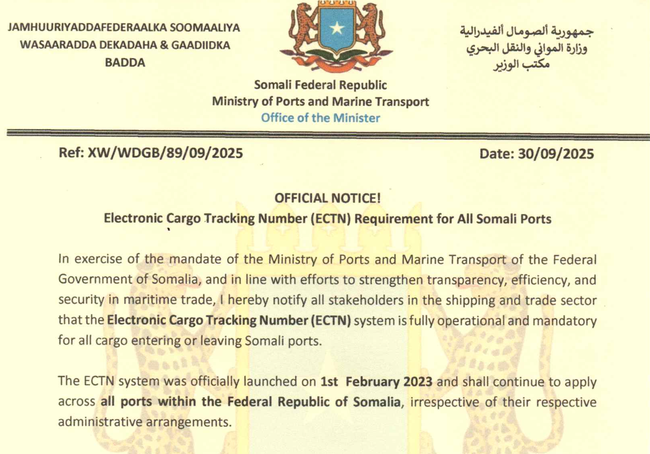 Somalia ECTN Requirement Now in Force – Effective 14 October 2025